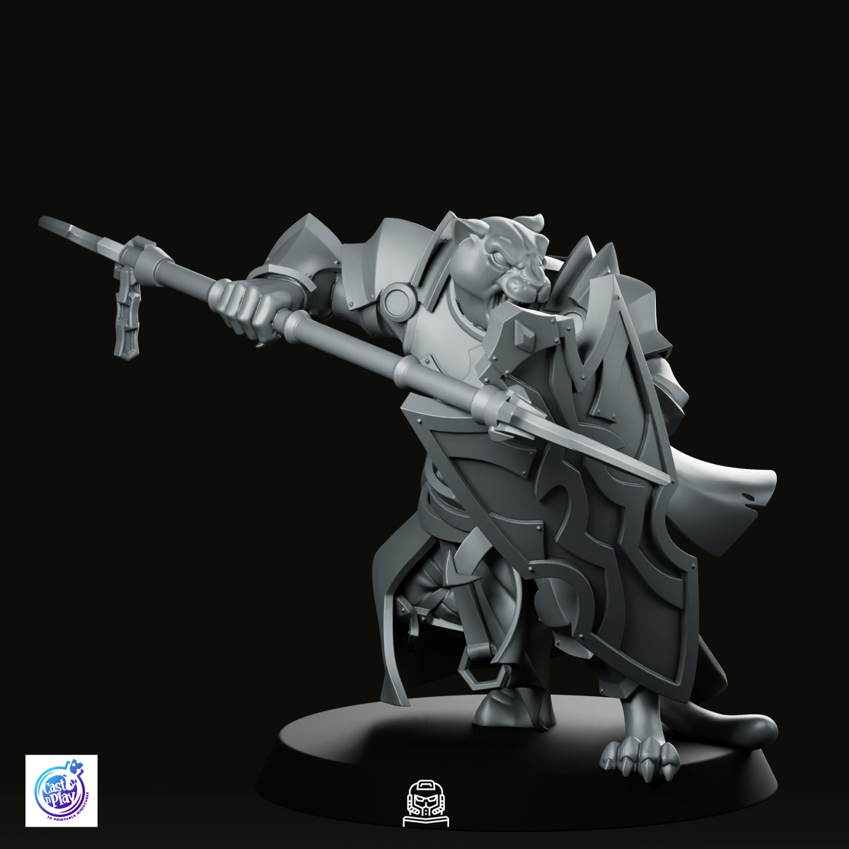 Catfolk Paladin B Armored Spear Shield Fantasy Miniature | We Print ...