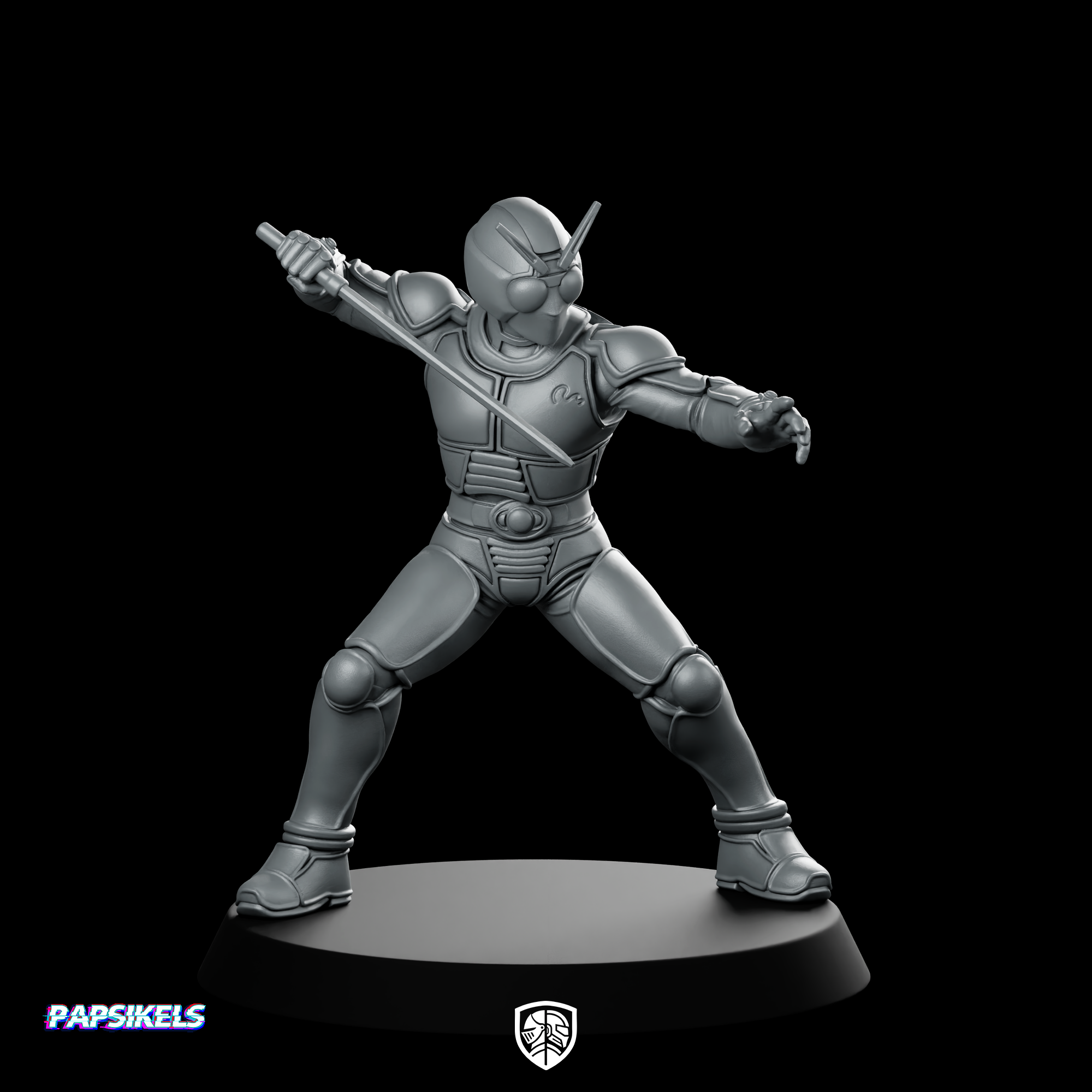 Masked Cyber Rider Blue 3 Armoured Swordsman | We Print Miniatures