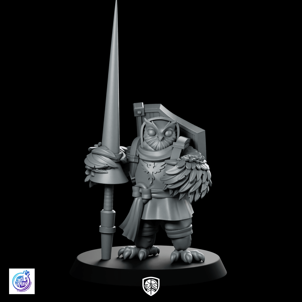 Owlfolk Squire Armored Spear Shield Character | We Print Miniatures