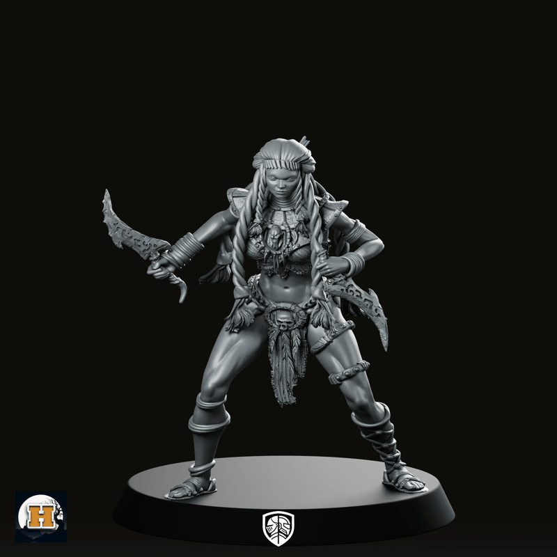 Verso Dual-Dagger Female Warrior Miniature | We Print Miniatures